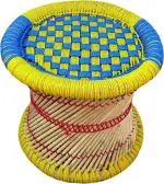 Buy Yashika Creation Natural Bamboo Mudda Stool with Black & Beige ...