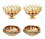 Buy Brass Gallery Brass Small Bowl Crystal Diya Round Shape Kamal Deep ...