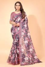 Buy SIYA SILK STUDIO Women Digital Printed Linen Saree With Blouse ...
