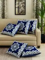 Buy Romee Blue Floral Cotton Cushion Cover - 16 Inch X 16 Inch (Set Of ...