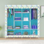 Buy Spirited 4 door 12 shelves Sky blue Printed Collapsible wardrobe ...