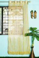 Buy Parda Online Golden Linen Floral Eyelet Window Curtain 9ft, (Pack ...