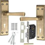 Buy Buckler Iron, Brass, Steel Black, Gold 7 Inch Mortise Handle Set With 65Mm Double Turn Lock ...