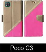 Buy Sbms Poco C3 Pink Artificial Leather Shock Proof Flip Cover Online ...
