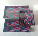 Buy SHIP Wooden Tray with Handprinted Designs Serving Trays (Set of 3 ...