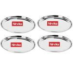 Buy Nirvika Silver Round Stainless Steel Lunch Plate Combo (Pack of 4 ...