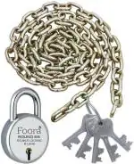 Buy Foora Silver Round Heavy Iron Double Locking Chain With 5 Key ...