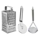 Buy JISUN Stainless Steel Pakkad & Pizza Cutter & Potato Masher for ...