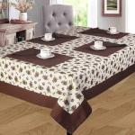 Buy SHADES OF LIFE Brown Floral Cotton 4 Seater Dining Table Cover (54 ...