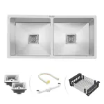 Buy RUHE Handmade Double Bowl Kitchen Sink| 37 x 18 x 10 inches| 304 Stainless Steel| Coupling ...