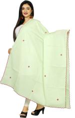 Buy Tutli Putli Women Light Green Embroidered Pure Cotton Dupatta ...