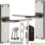Buy Buckler Zinc Alloy Silver, Black 8 Inch, 70Mm Mortise Handle Set Double Turn Bullet Lock ...