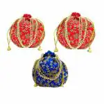 Buy HC The CRAFTS Silk Batwa Bag Combo For Women's Red and Blue Color ...