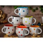 Buy TMF Ceramic White Dot Round Multicolor Tea Cup Set of 6, 180 ml ...