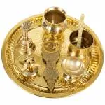 Buy Spillbox Innovation LLP Handcrafted Brass Pooja Thali Set / Arathi ...