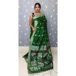 Buy Biswas Handloom Woven Dark Gren Clothing Jarry Weave Handloom Jamdani Saree Online at Best ...