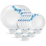 Buy cello Pack of 18 Opalware Dazzle Blue Swirl Dinner Set (White, Microwave Safe) Online at ...