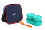 Buy JAVA Microwave Proof Square Lunch Box With Bag Green 3 Containers ...