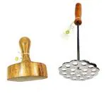 Buy Arman Spoons Brown Wood, Metal Vegetable Potato Hand Masher (Combo ...
