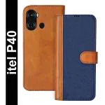 Buy Knotyy itel P40 Blue and Brown Faux Leather Back Cover Flip Cover ...