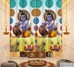 Buy VJK FAB 3D Digital Printed Heavy Fabric Bal Gopal Krishna God Design Curtains for Pooja Room ...