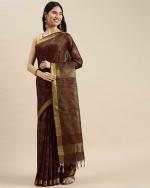 Buy SWATIKA Women Brown Striped Liva Traditional Saree (Free Size ...