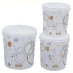 Buy Ratan Plastic Ruby Tall Round Set of 3 White & Goldden Printed ...