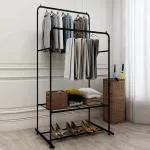 Buy ADA Premium Metal Double Rod Clothe Rail | Heavy Duty Garment Rack ...