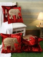 Buy Romee Maroon Elephant Velvet Cushion Cover - Standard (Set Of 5 ...