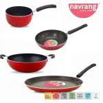 Buy Navrang Red Aluminium Non-Stick Cookware Combo Set 4 pcs (T26-K20 ...