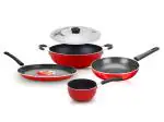 Buy Navrang Red Aluminium Non-Stick Cookware Set with Stainless Steel ...