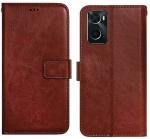 Buy AmericHome Oppo A57 2022, CPH2387 Brown Artificial Leather Mobile ...
