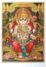 Buy BM TRADERS Ganesh Ji Golden Zari Art Work Poster without Frame Religious Wall Decor (24 x 36 ...