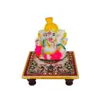 Buy Shopmefast Multicolor Stone Peacock Chowki With Pagri Ganesha Idol ...