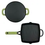 Buy Bergner Green Cast Iron Pre-Seasoned 2 Piece Cookware Set, Grill ...