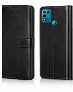 Buy Malvi Gold Infinix Hot 10 Play Black Artificial Leather Flip Cover ...