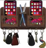 Buy NEZIKA Double Mobile Stand Wood Key Holder (6 Hooks, Brown) Online ...