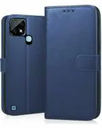 Buy Malvi Gold Realme C25 Blue Artificial Leather Flip Cover Online at ...