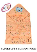 Buy MOM CARES Peach Cotton Baby Wrapper with Hood 30 inch x 30 inch ...