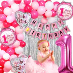 Buy House of Banter 1st Birthday Decorations for Girls - 60pc Balloons ...