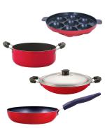 Buy Nirlon 4 pcs of Red, Black Scratch Resistance Non-stick PFOA Free Pot and Pans Cookware ...