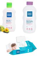 Buy Mee Mee Baby Oil & Powder (Each, 200 ml/gm) & Baby Wet Wipes with ...