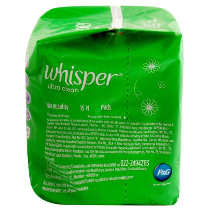 Whisper Ultra Clean Sanitary Napkin with Wings (XL+) 15 pads - JioMart