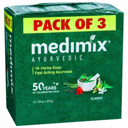 Medimix Ayurvedic 18-Herbs Classic Soap 125 g (Pack of 3) - JioMart