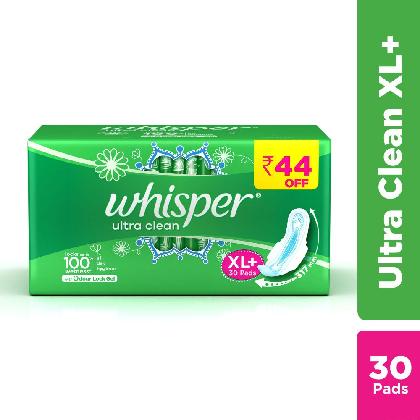 Whisper Ultra Clean Sanitary Napkin with Wings (XL+) 30 pads - JioMart