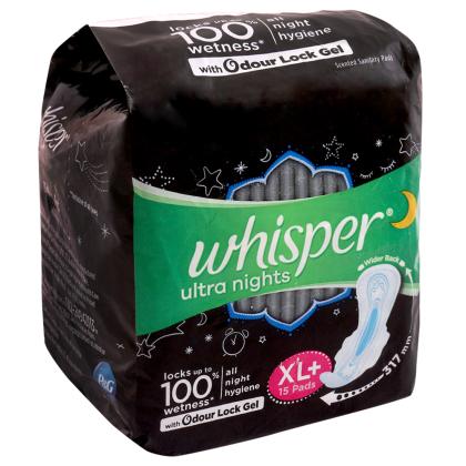 Whisper Ultra Nights Sanitary Napkin with Wings (XL+) 15 pads - JioMart