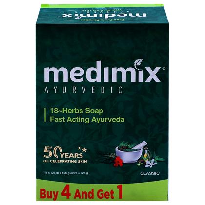 Medimix Ayurvedic 18-Herbs Classic Soap 125 g Pack of 4 +1 (On Pack ...