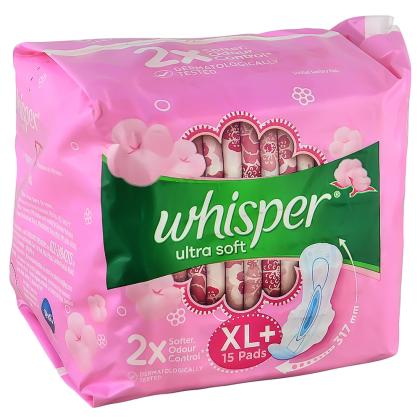 Whisper Ultra Soft Sanitary Napkin with Wings (XL+) 15 pads - JioMart