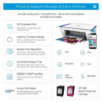 HP DeskJet 2676 Inkjet Multifunction Colour Wi-Fi Printer - JioMart