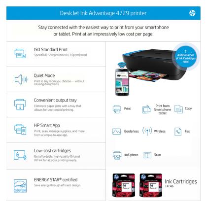 HP Deskjet Ink Advantage Ultra 4729 Inkjet Multi-function Color Wi-Fi ...